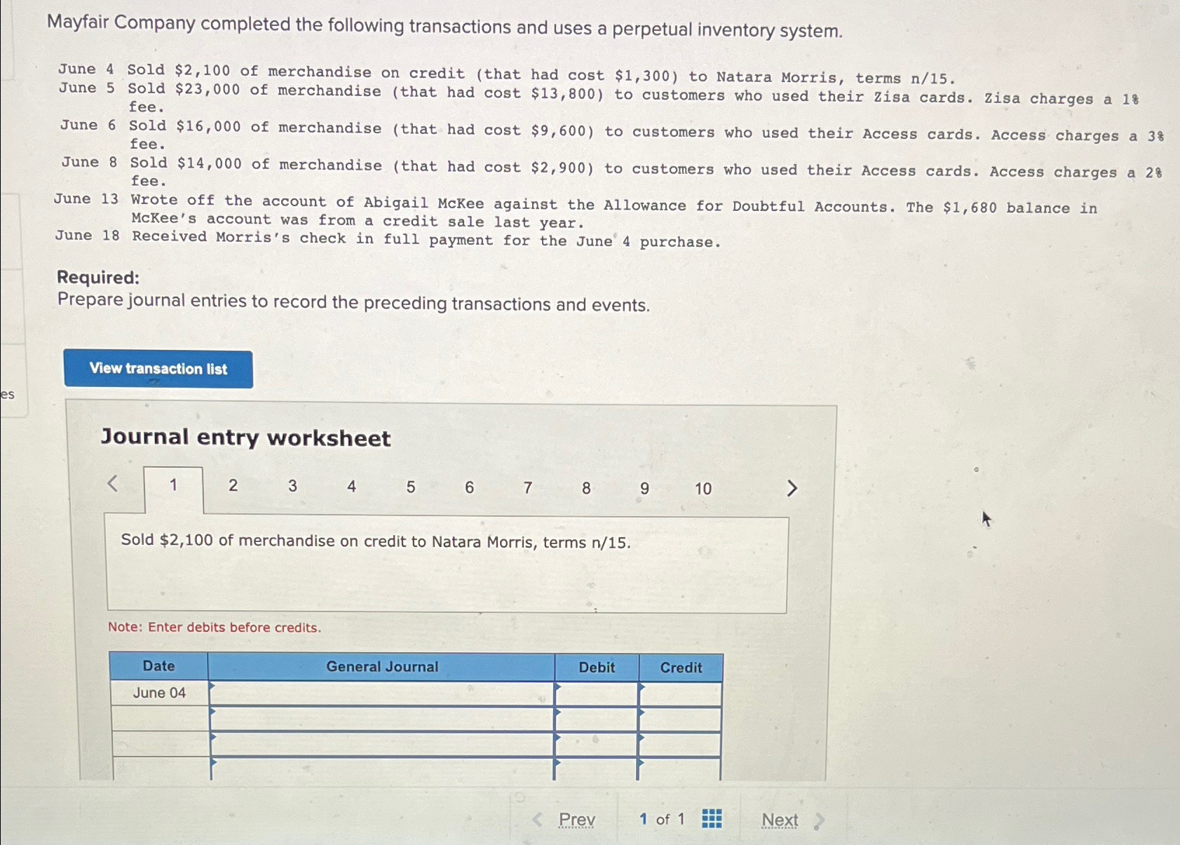 Solved Mayfair Company completed the following transactions | Chegg.com