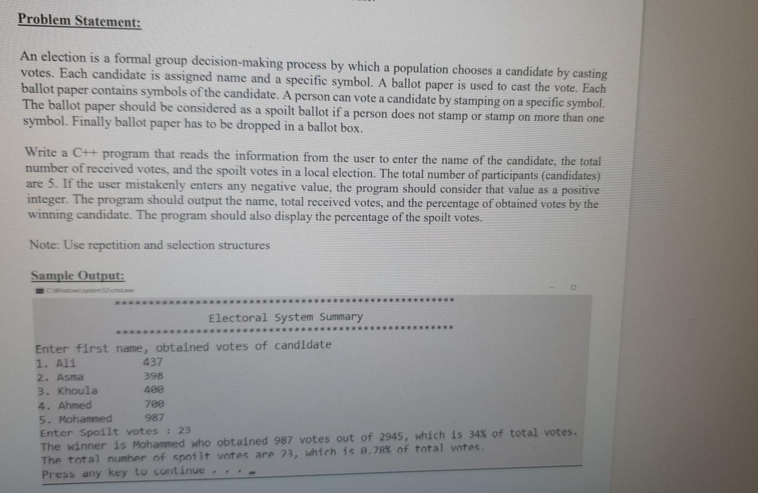 Solved please answer these using repetition and selection | Chegg.com
