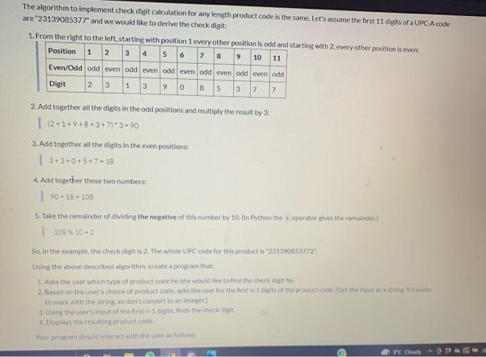 Solved to compute the last digit of a barcode If you look on | Chegg.com