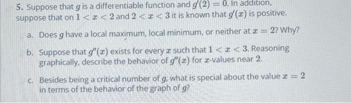 Solved 5. Suppose that g is a differentiable function and | Chegg.com