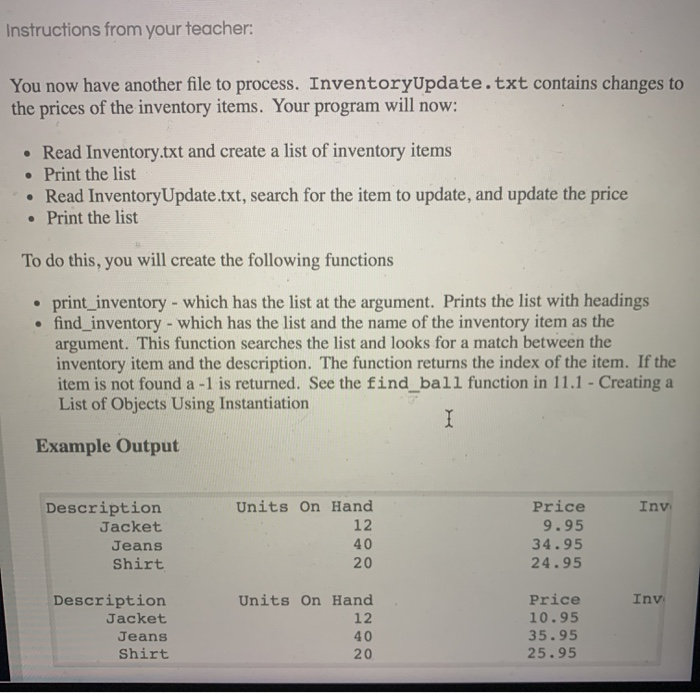 Solved Instructions from your teacher Retailltem Class - | Chegg.com