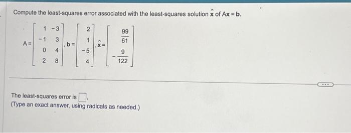 Solved Compute the least-squares error associated with the | Chegg.com
