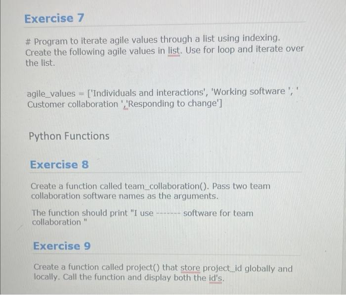 Solved Exercise 7 # Program to iterate agile values through | Chegg.com