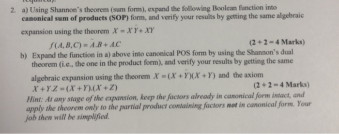 Solved 2. a) Using Shannon's theorem (sum form), expand the | Chegg.com