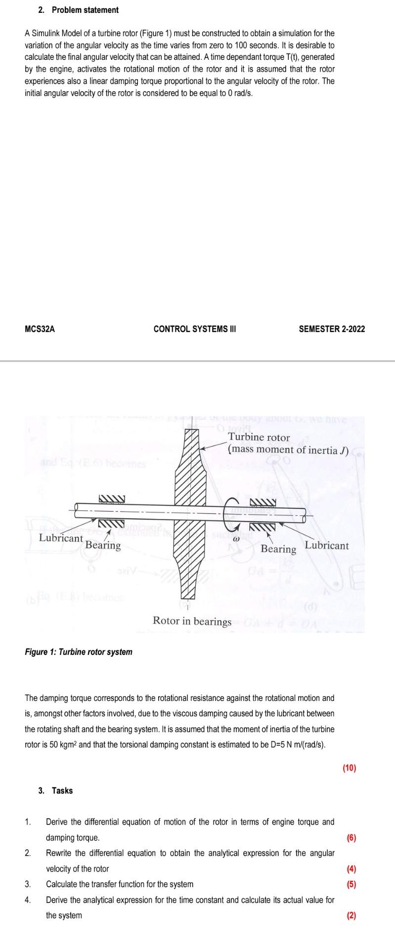 2. Problem statement A Simulink Model of a turbine | Chegg.com