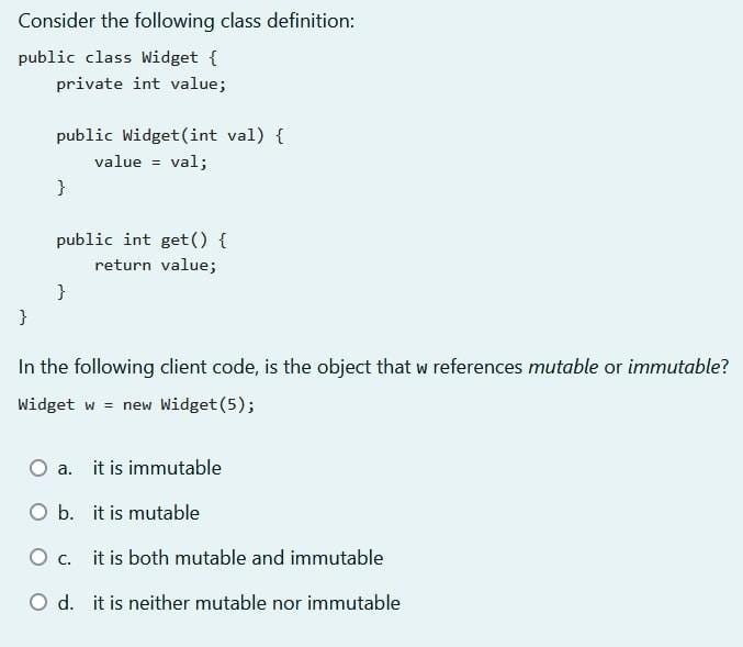 Solved Consider the following class definition: public class | Chegg.com