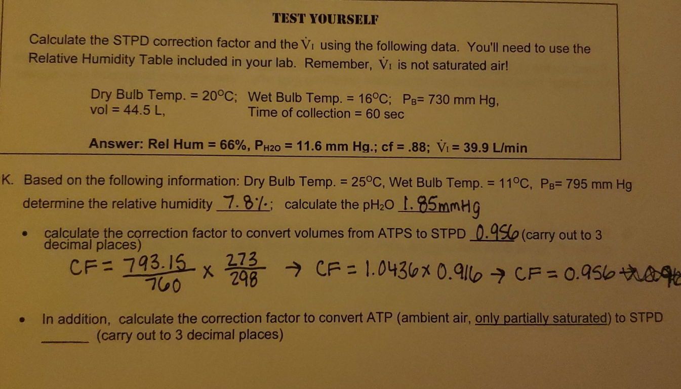 Solved TEST YOURSELFCalculate the STPD correction factor and | Chegg.com