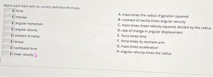 Solved Match each item with its correct definition/formula. | Chegg.com