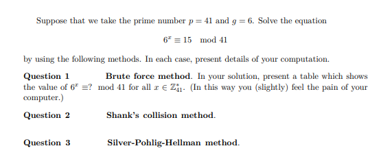 Solved Suppose that we take the prime number p=41 ﻿and g=6. | Chegg.com