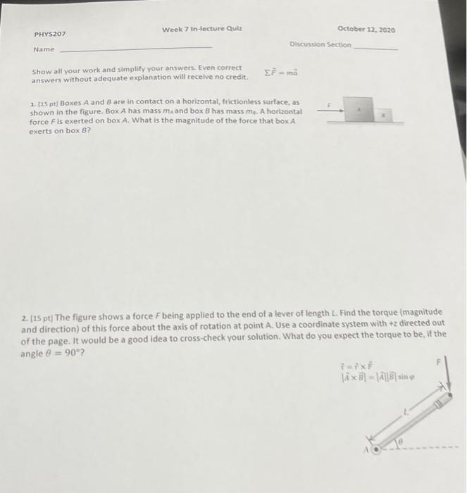 Solved 1. [15 pt] Boxes A and B are in contact on a | Chegg.com