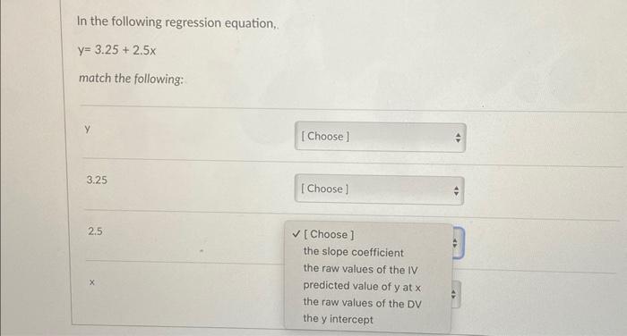 Solved In the following regression equation,. y= 3.25 +2.5x | Chegg.com