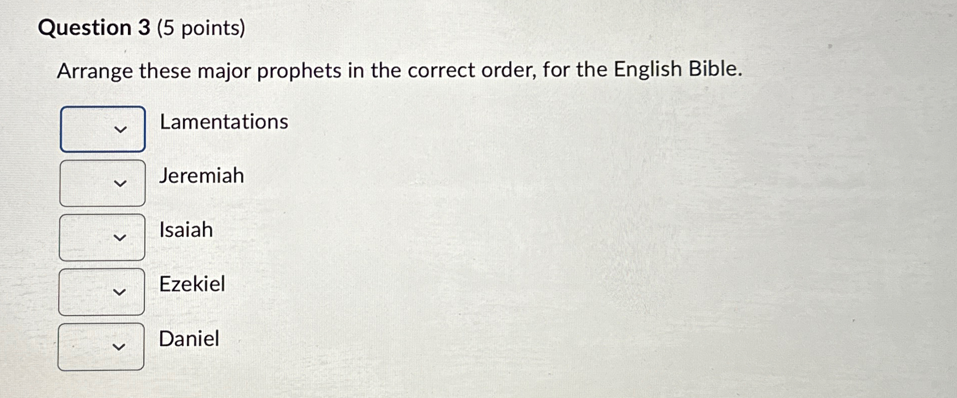 Solved Question 3 (5 ﻿points)Arrange these major prophets in | Chegg.com