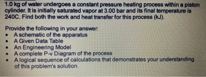 Solved 1.0 kg of water undergoes a constant pressure heating | Chegg.com