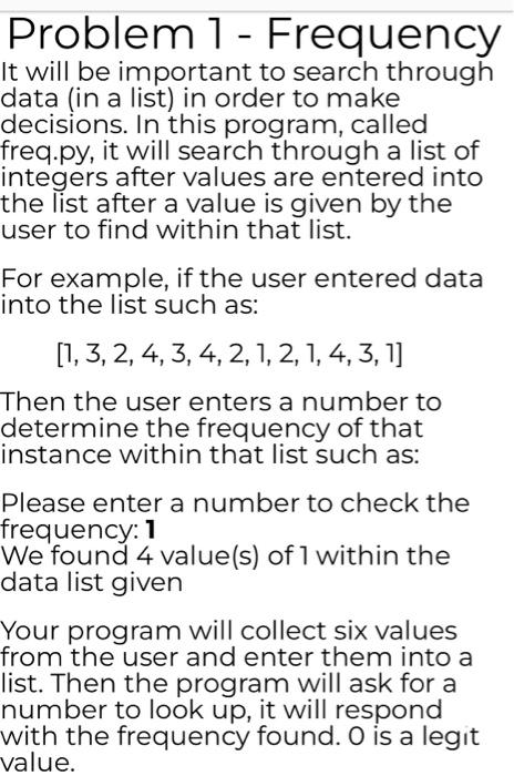 Solved Problem 1 - Frequency It will be important to search | Chegg.com
