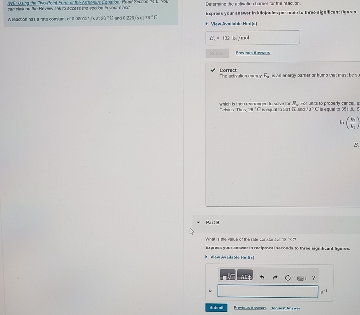 A reaction has a rate constant of 0.000121s ﻿at 28°C | Chegg.com