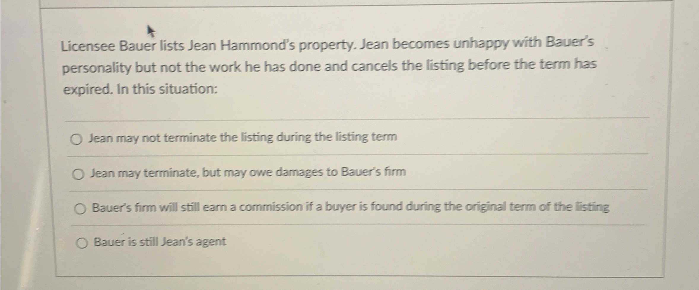 Solved Licensee Bauer lists Jean Hammond's property. Jean | Chegg.com
