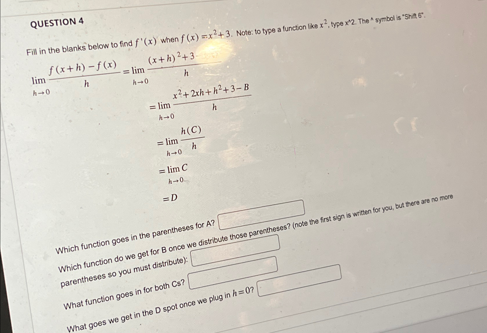 Solved QUESTION 4Fill in the blanks below to find f'(x) | Chegg.com