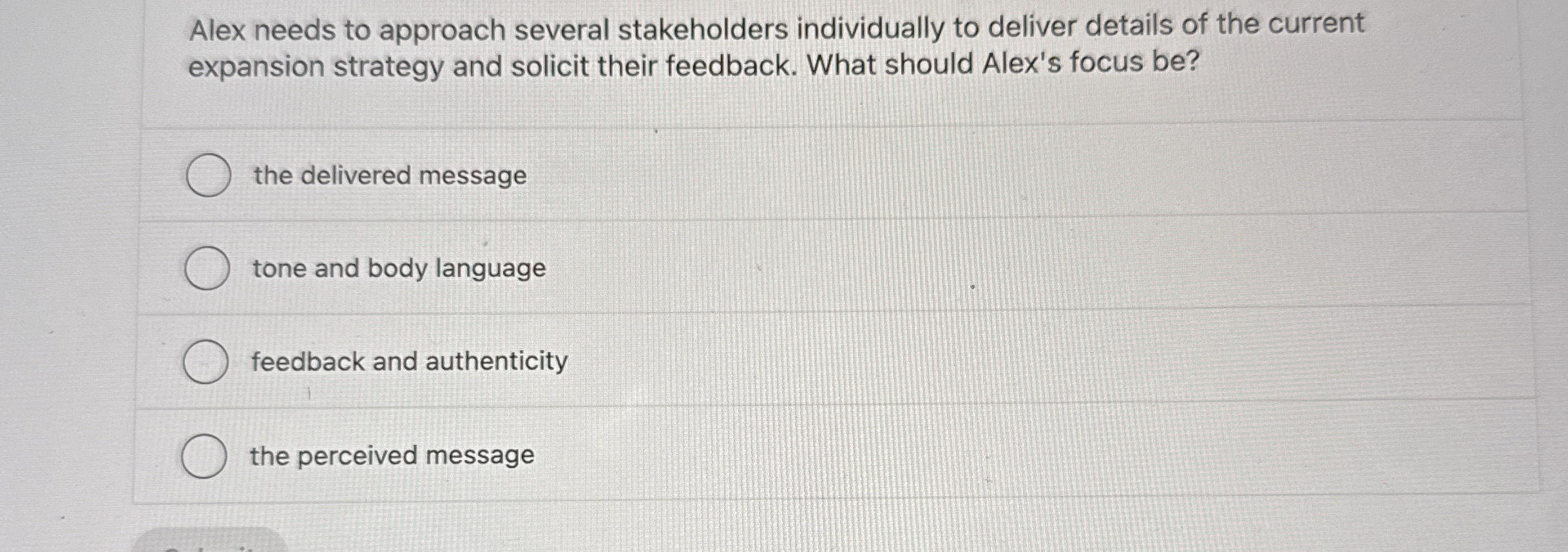 Solved Alex needs to approach several stakeholders | Chegg.com