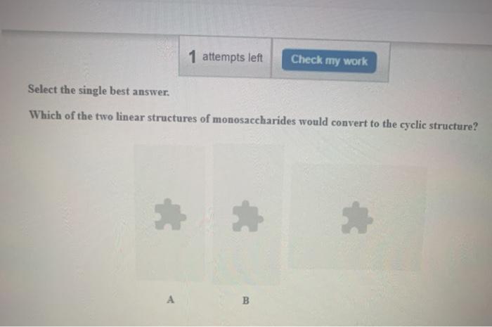 Solved 1 attempts left Check my work Select the single best | Chegg.com