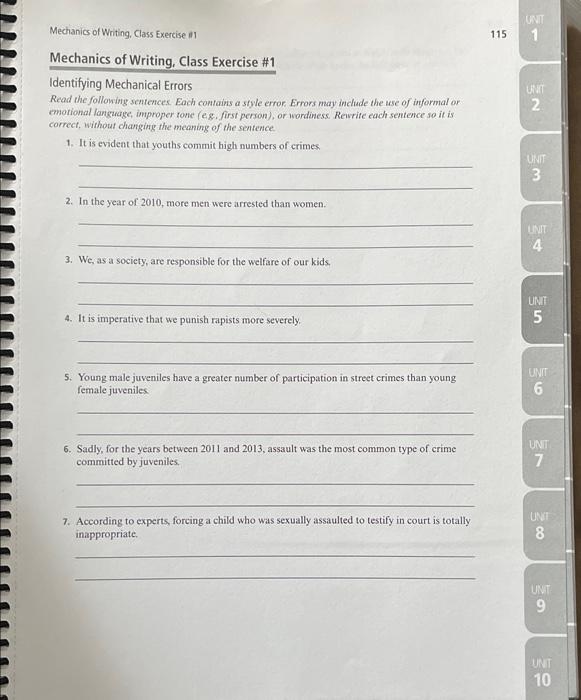 Mechanics of Writing, Class Exercise #1 Mechanics of | Chegg.com