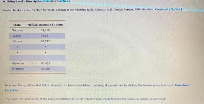 Solved 6. Using Excel - Descriptive statistics functions | Chegg.com