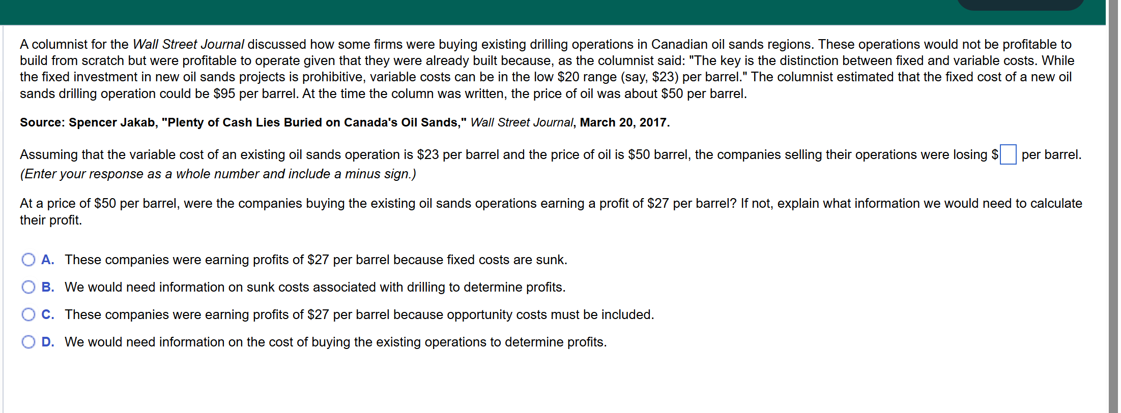 Solved A columnist for the Wall Street Journal discussed how | Chegg.com