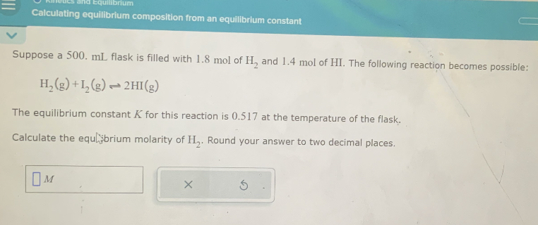 Solved Calculating equilibrium composition from an | Chegg.com