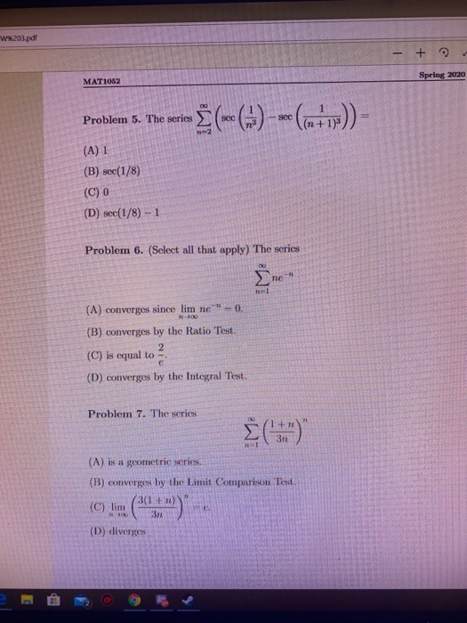 Solved Problem 1. (Select all that apply) The sequence on = | Chegg.com