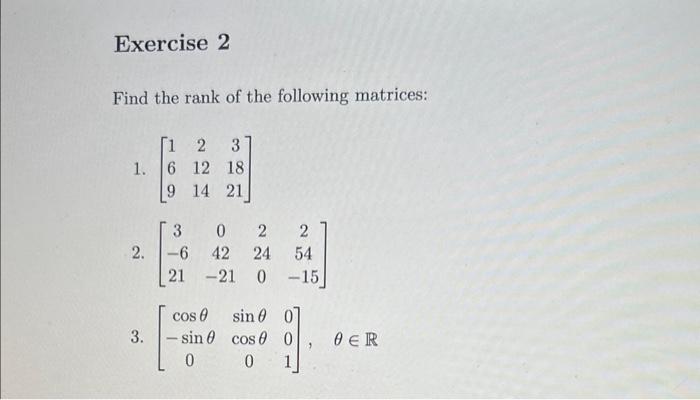 Solved Find the rank of the following matrices: 1. | Chegg.com