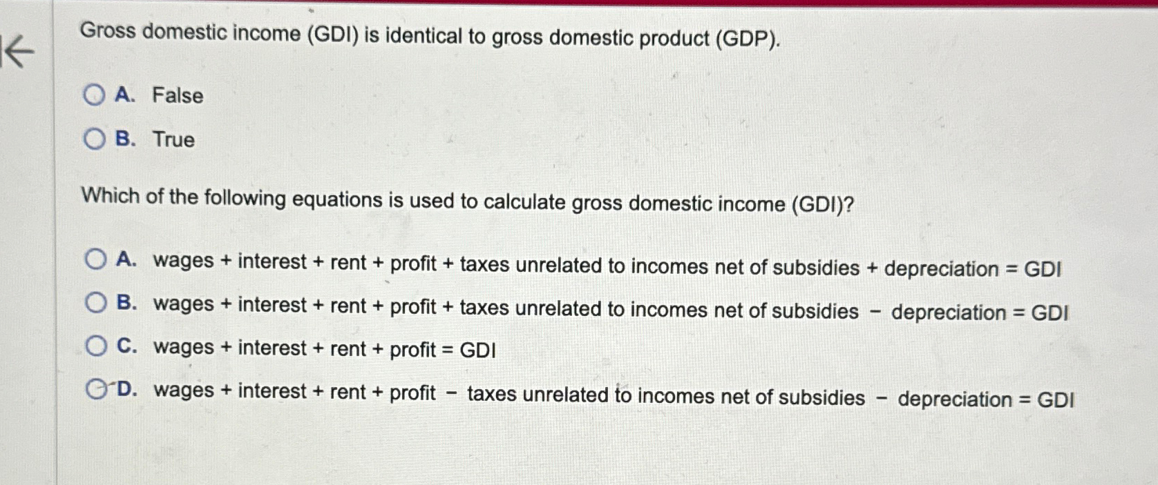 Solved Gross domestic income (GDI) ﻿is identical to gross | Chegg.com