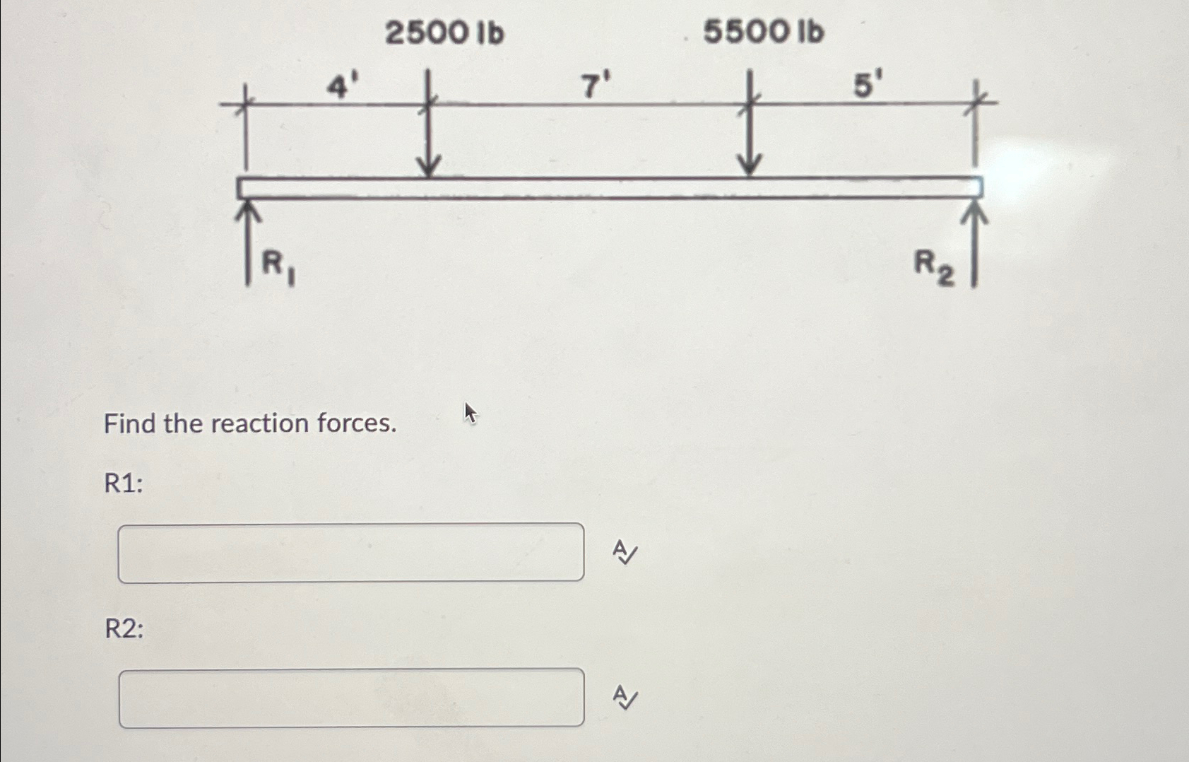 Solved Find the reaction forces.R1:AR2:A | Chegg.com