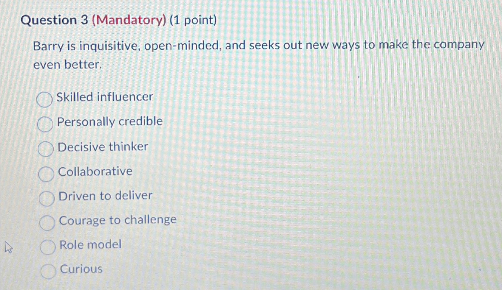 Solved Question 3 (Mandatory) (1 ﻿point)Barry is | Chegg.com