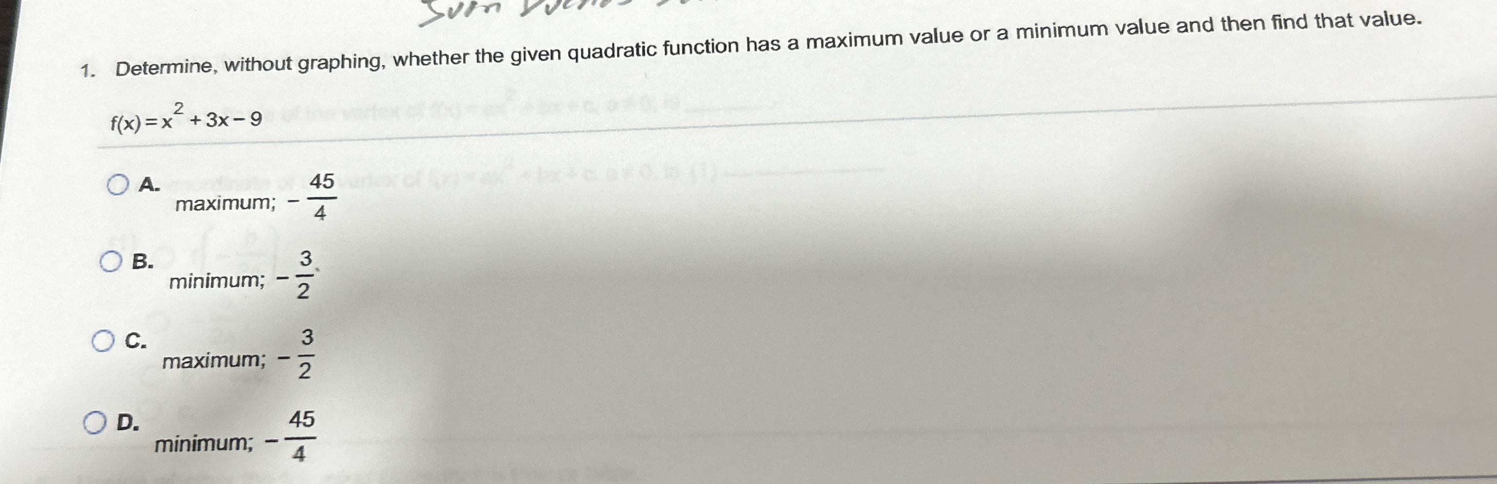 Solved Determine, without graphing, whether the given | Chegg.com