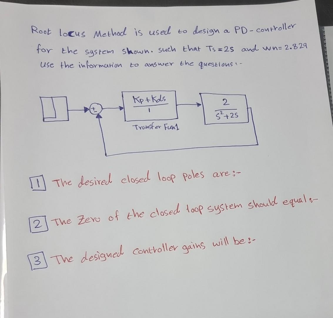 Solved Root locus Method is used to design a PD-controller | Chegg.com