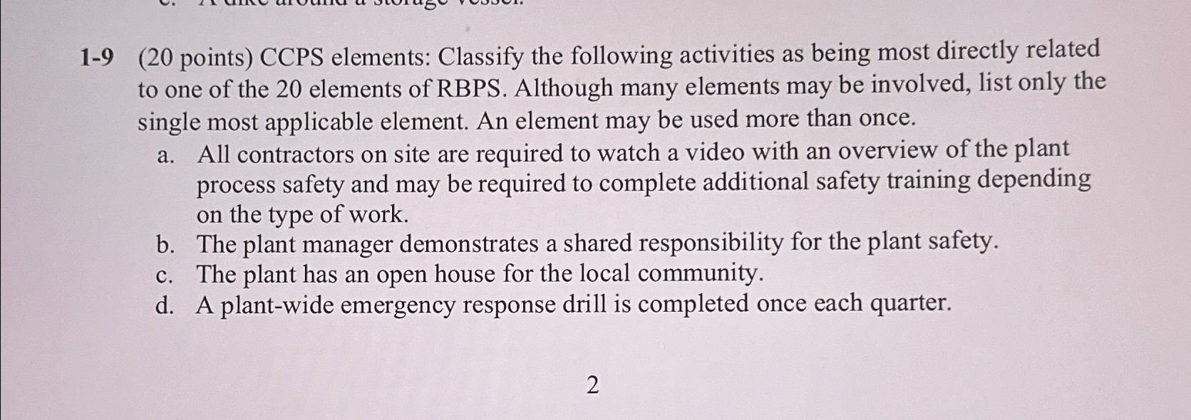 Solved 1-9 (20 ﻿points) ﻿CCPS elements: Classify the | Chegg.com