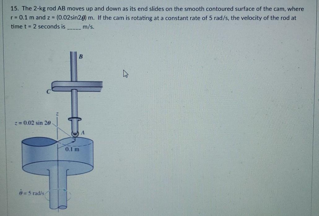 Solved 15. The 2-kg rod AB moves up and down as its end | Chegg.com