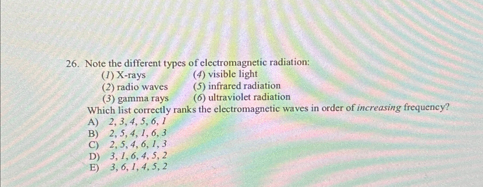 Solved Note the different types of electromagnetic | Chegg.com