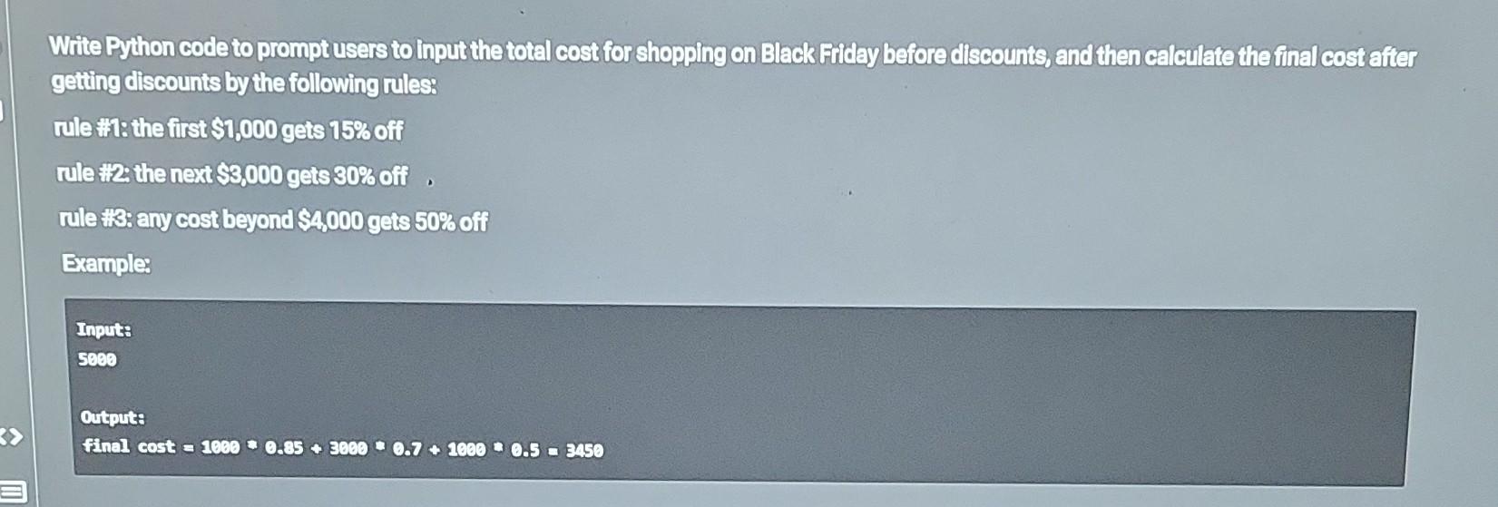 Solved Wiite Python code to prompt users to loput the total | Chegg.com