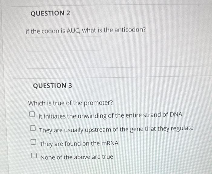 Solved If the codon is AUC, what is the anticodon? QUESTION | Chegg.com