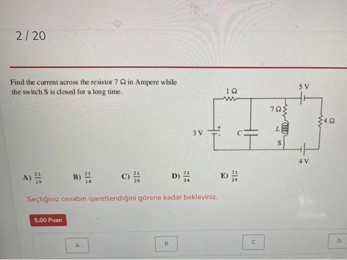 Find the current across the resistor 7Ω in Ampere | Chegg.com