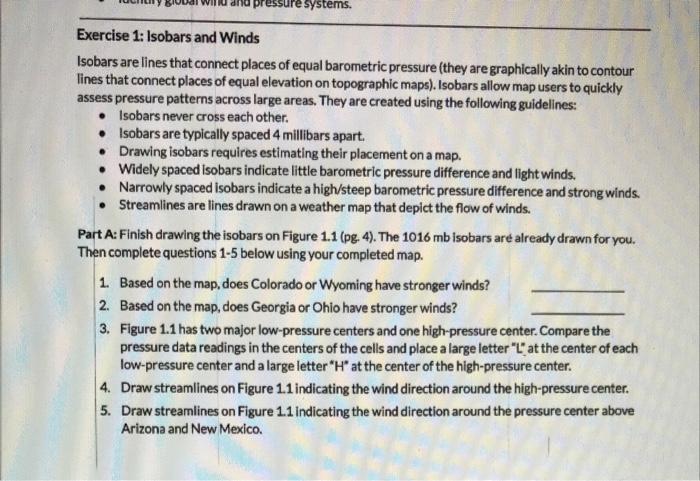 Exercise 1: Isobars and Winds Isobars are lines that | Chegg.com