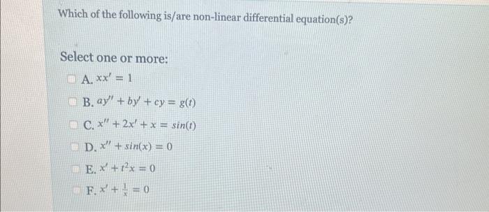 Solved Which of the following is/are non-linear differential | Chegg.com