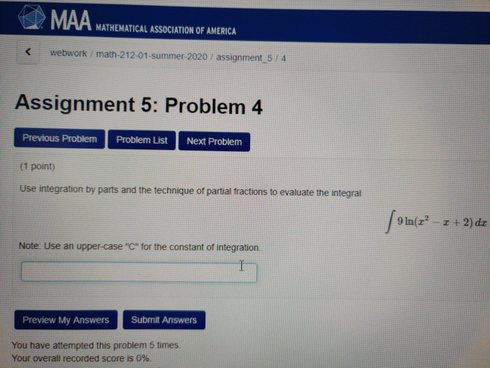 Solved MAA MATHEMATICAL ASSOCIATION OF AMERICA