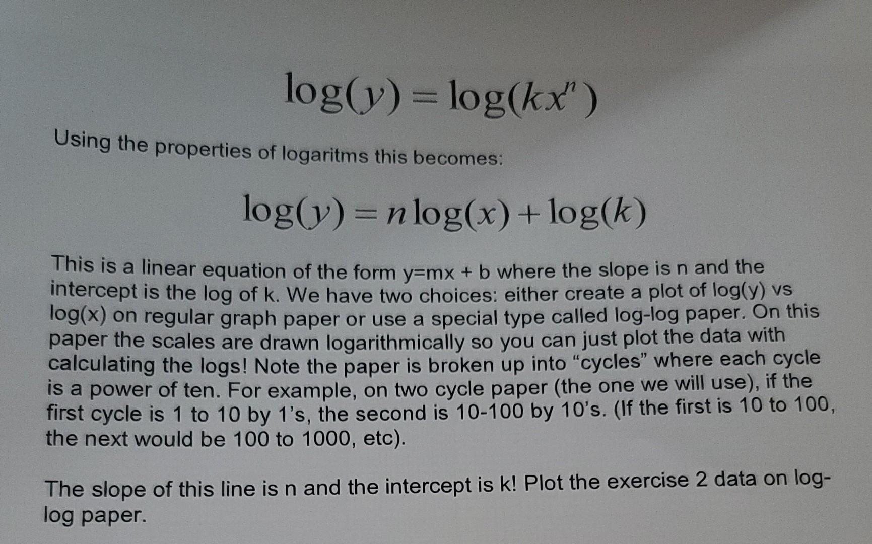 Solved log(y) = log(kx") Using the properties of logaritms | Chegg.com