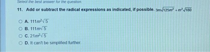 Solved Select the best answer for the question. 11. Add or | Chegg.com