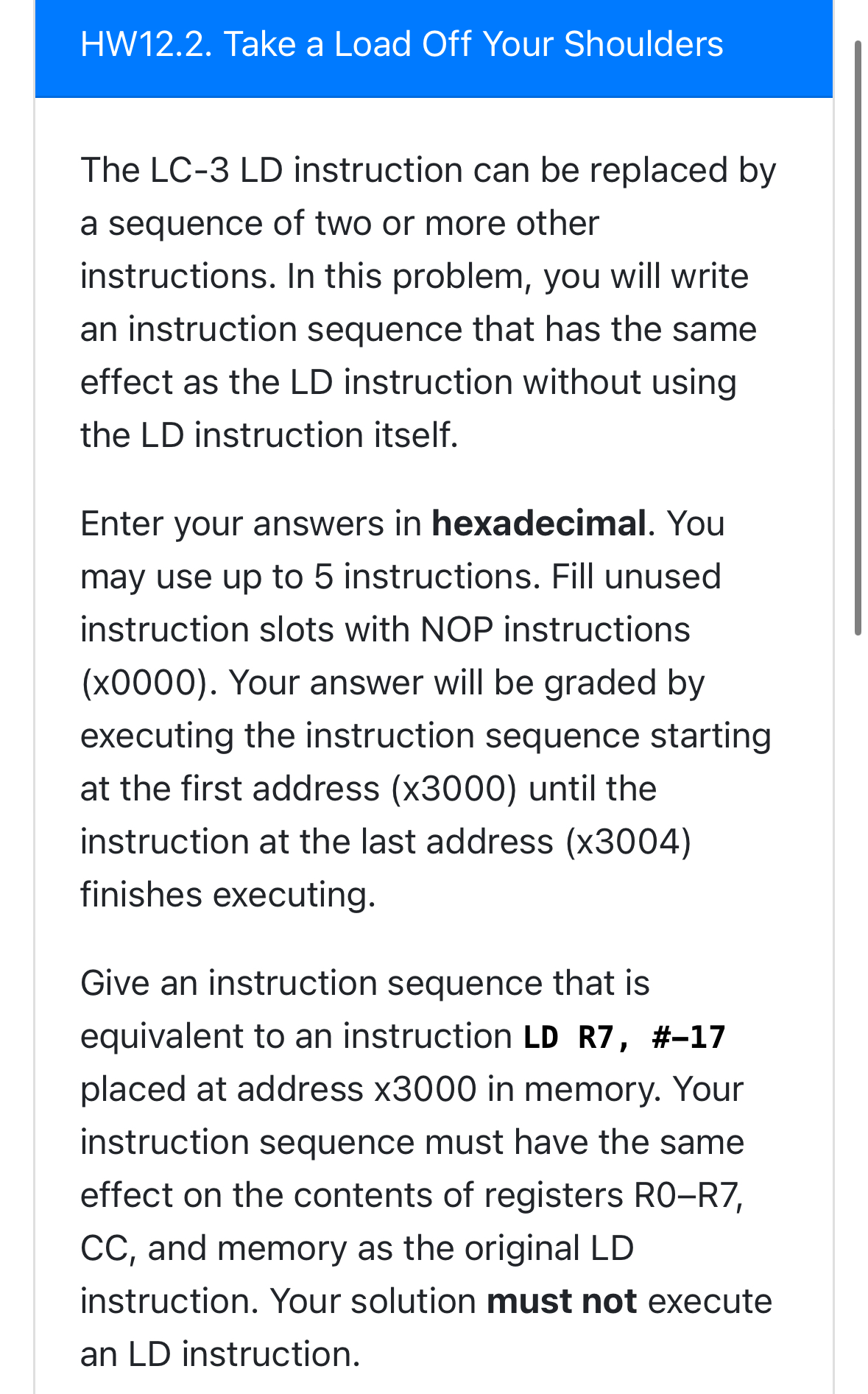 Solved HW12.2. ﻿Take a Load Off Your ShouldersThe LC-3 ﻿LD | Chegg.com