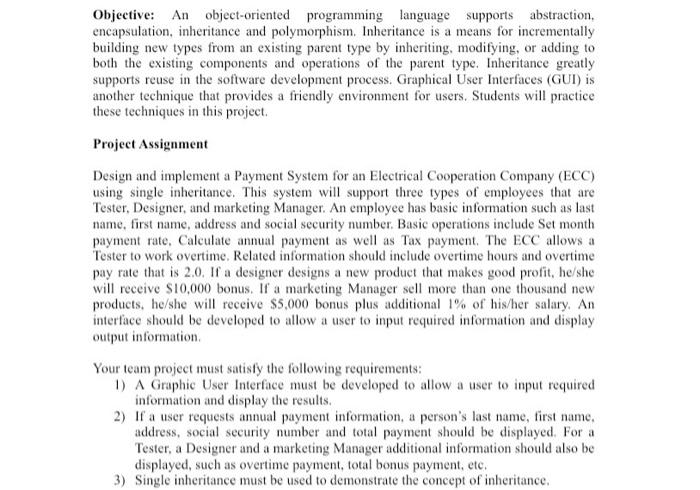 Solved Objective: An object-oriented programming language | Chegg.com