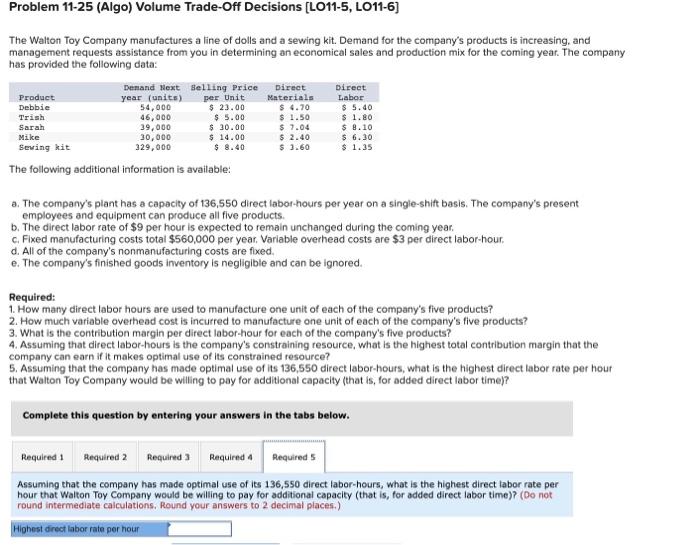 Solved Problem 11-25 (Algo) Volume Trade-Off Decisions | Chegg.com