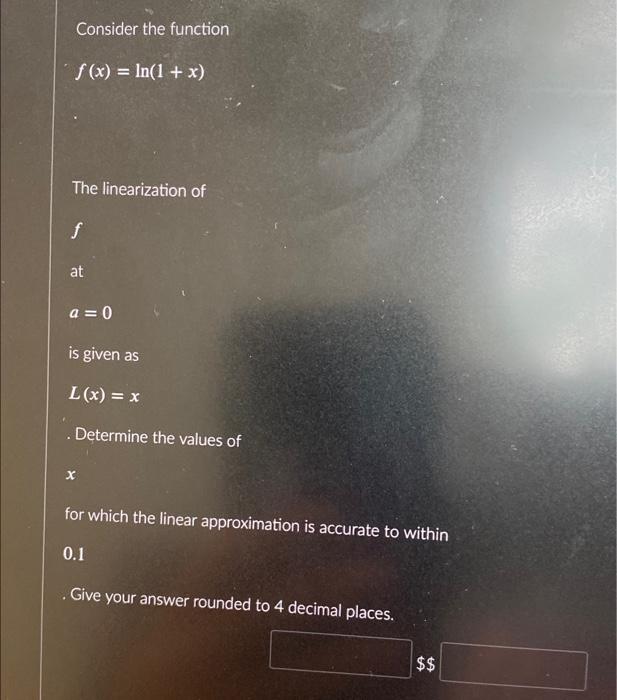 Solved Consider the function f(x)=excos(x) The linearization | Chegg.com