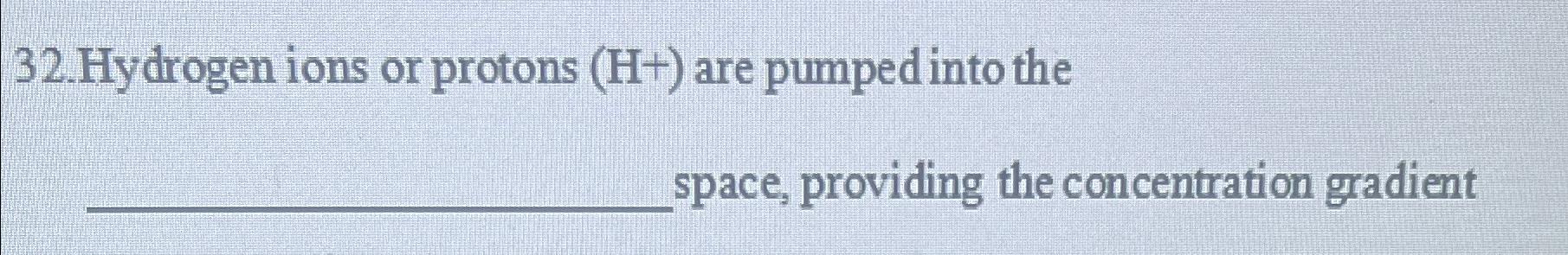 Solved 32.Hydrogen ions or protons (H+)are pumped into the | Chegg.com